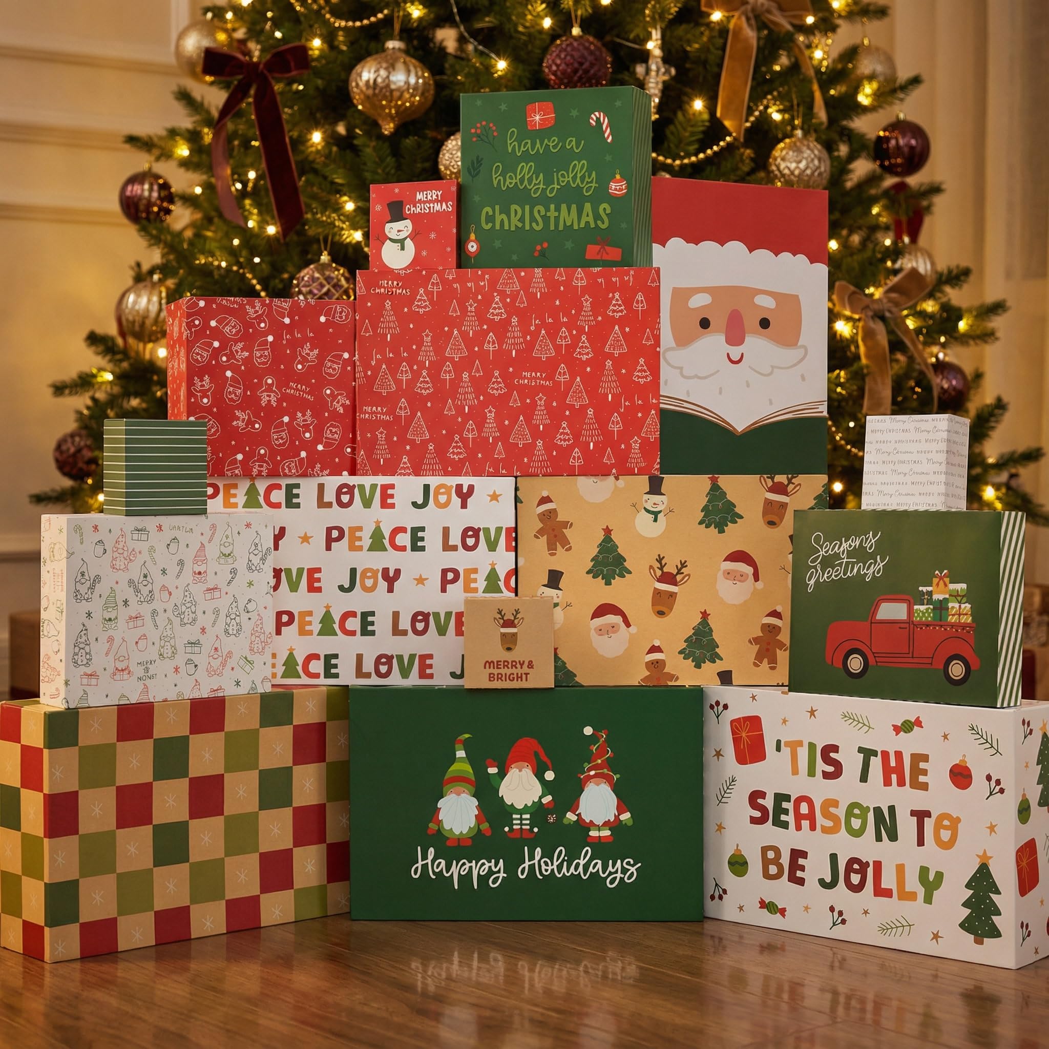 ZICOTO Beautiful Christmas Gift Boxes Set of 15 - Stylish Holiday Pres